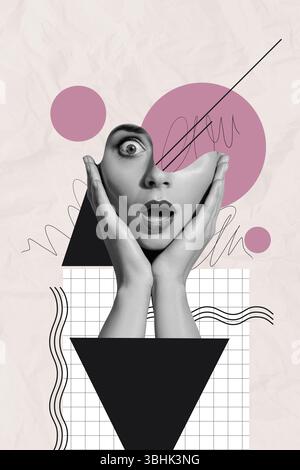 Portrait of impressed lady arm on face unbelievable comment checkered ...