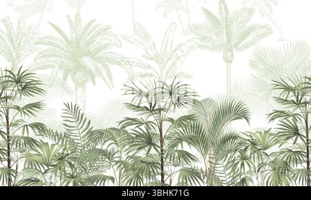 Very Light Green Tropical Wallpaper: Subtle Palm Trees & Gentle Foliage ...