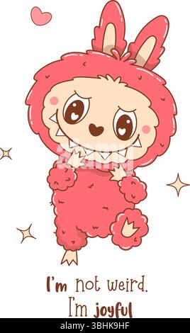 Cute Monster Pink Toy Labubu set. Cartoon Funny kawaii character ...