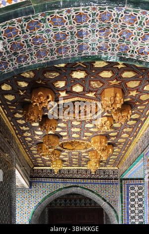 Architecture details with mudejar ceiling ornaments on the first floor ...