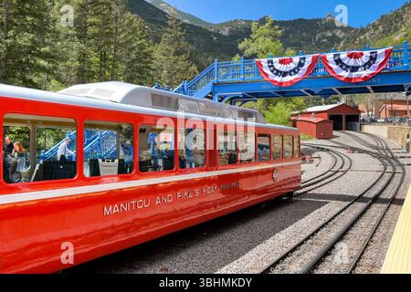 Manitou Springs, Colorado, USA - 21 May 2025: Train on the Manitou and ...