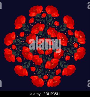 Red poppy flower in red circle. Wild scarlet bloom. Vector illustration ...