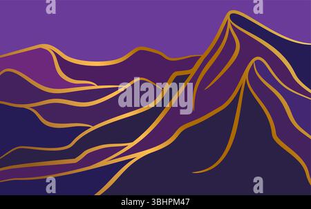 Hand drawn mountains in gold foil texture vector illustration Stock ...