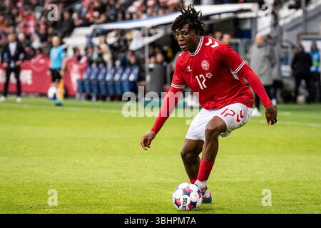Patrick Dorgu of Denmark seen in action during the European World Cup ...