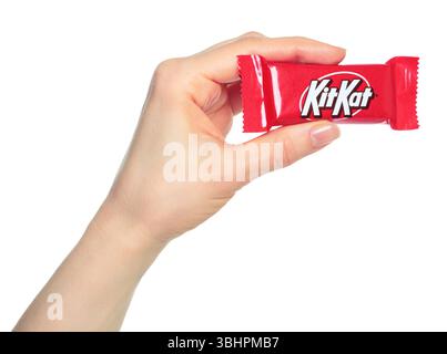 Hand holds Chocolate Bar Kit Kat, isolated on a transparent background ...
