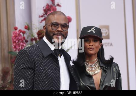 Tyler Perry and Ciara attend the 2025 BET Awards at Peacock Theater ...