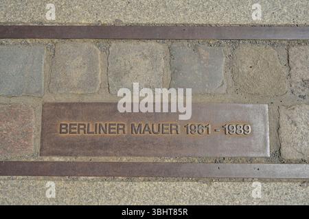 Stahlplatte, Markierung im Boden, Verlauf ehemaliger Mauerstreifen ...