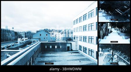CCTV system. Surveillance camera views from different locations ...