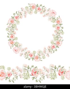 Decorative wreath, floral garland, composition with pink English roses ...