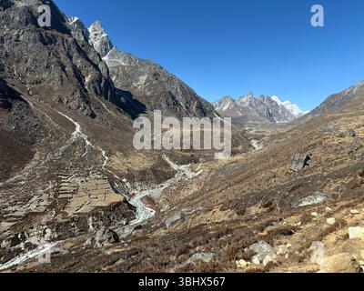 View on Bhote Koshi near Lungden, Three Pass Trek, Nepal Stock Photo ...
