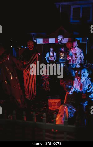 Creepy Halloween Clown Scene with Kissing Booth and Carnival Setup ...