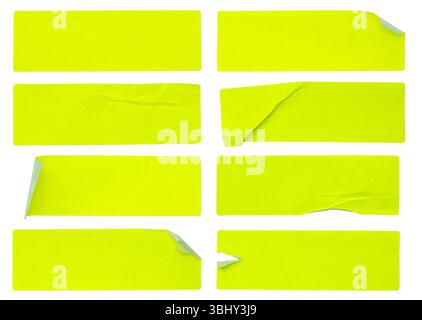 fluorescent neon yellow rectangular paper sticker label isolated on ...
