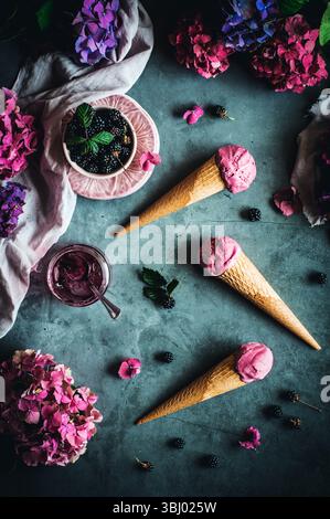 Delightful Berry Dessert With Creamy Ice Cream on a Rustic Wooden Table ...