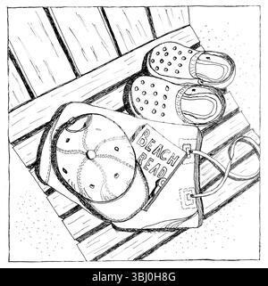 Beach black flip-flops or sandals isolated on blue background. 3d ...