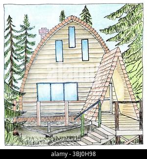 This hand-painted watercolor illustration features red and yellow ...
