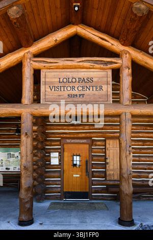 Lolo Pass, ID, USA - May 7, 2025; Signage at Montana border with ...