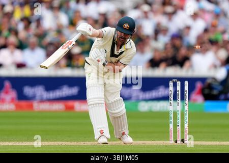 Australia's Travis Head is bowled by South Africa's Wiaan Mulder on day ...