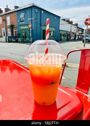 Takeaway cup for drink with straw on color background Stock Photo - Alamy