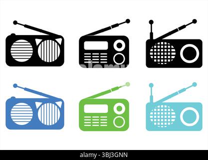 Radio music old device icons set. Simple illustration of 16 radio music ...
