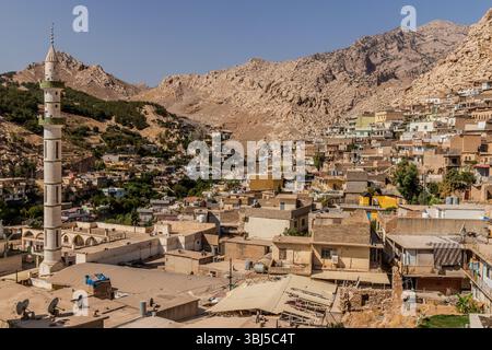 Aerial view of Akre town with the Great Mosque, Kurdistan Region of ...