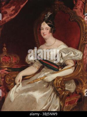 Maria II of Portugal (1819-1853) on engraving from 1859. Queen regnant ...