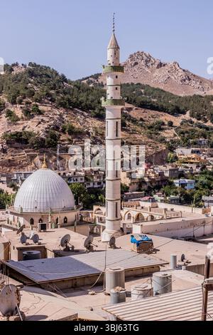 Aerial view of Akre town with the Great Mosque, Kurdistan Region of ...