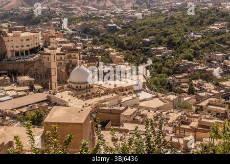 Aerial view of Akre town with the Great Mosque, Kurdistan Region of ...