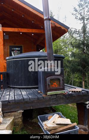 Garden Outdoor Hot Tub Maintenance Performed by Professional Caucasian ...