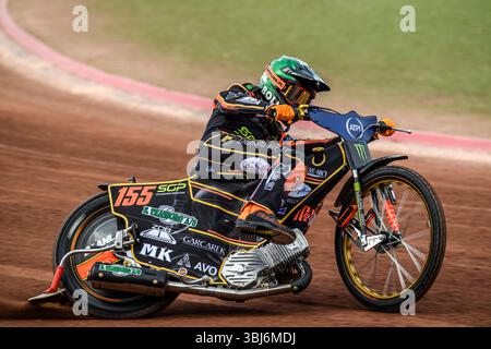 Mikkel Michelsen of Denmark during the 2025 DeWALT FIM Speedway Grand ...
