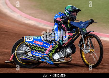 Jason Doyle (69) of Australia does a practice start pr the ATPI FIM ...