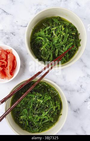 Chuka salad made from fresh seaweed, with sesame dressing, two bowls ...