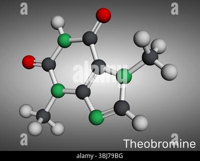 Molecular structure model of theobromine molecule with chocolate cubes ...