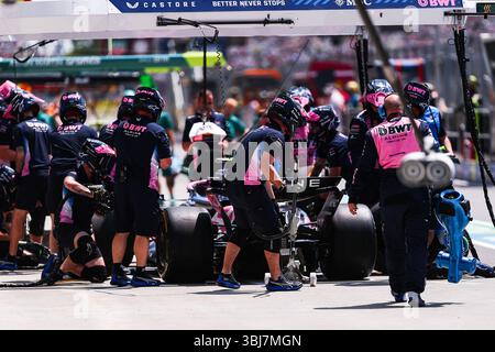 Alpine pit during the 2025 Formula One Hungarian Grand Prix, 14th round ...