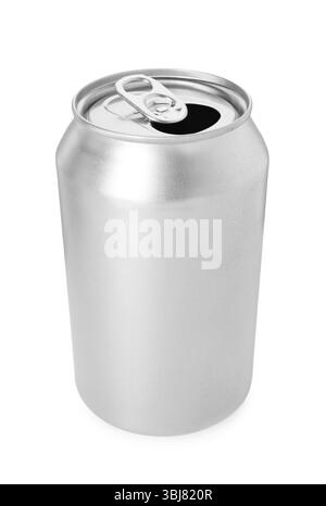 One silver tin can isolated on white Stock Photo - Alamy