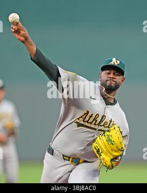 June 13, 2025: Athletics pitcher Luis Severino (40) delivers a pitch ...