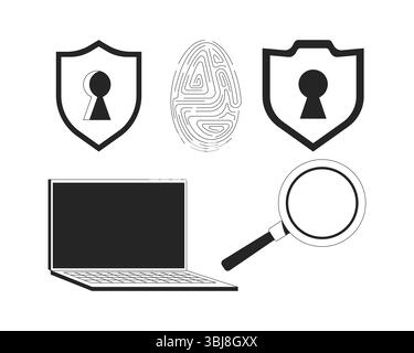 Cybersecurity tools and access control 2D cartoon objects set Stock ...