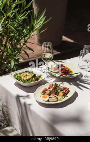 Restaurant terrace table served with appetizers Stock Photo - Alamy