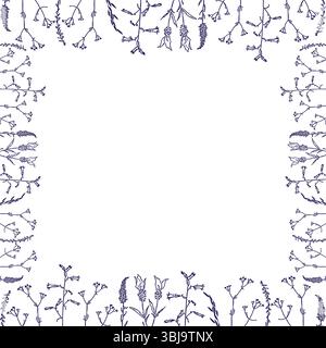 Flourish frame with monochrome elements. Trendy botany graphic template ...