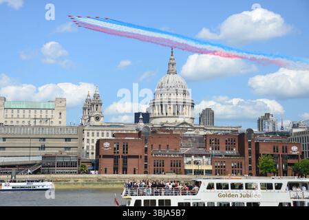 The Red Arrows flying over St Paul's Cathedral in London, as part of ...
