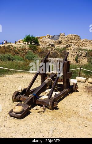 Ancient siege weapons in Apollonia National Park, Israel Stock Photo ...