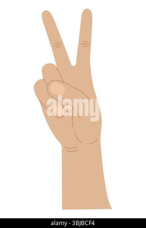 Hand gestures number 2, two fingers up. Vector illustration of human ...