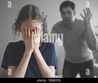 Angry father yelling at his daughter at home Stock Photo - Alamy