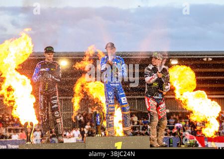 Champagne capers during the ATPI FIM Speedway GP of Manchester at the ...