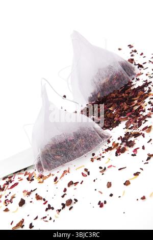 Tea bags isolated on white background, close up Stock Photo - Alamy