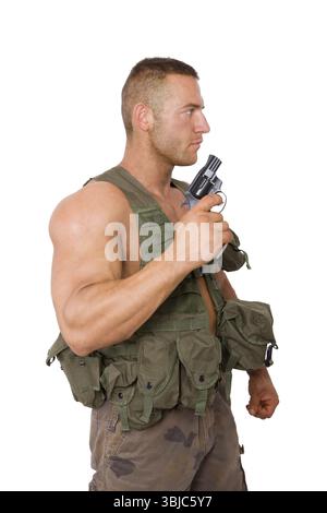 Warrior With Gun on a White Background Stock Photo - Alamy
