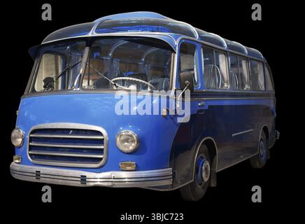 Old blue bus isolated on white background Stock Photo - Alamy