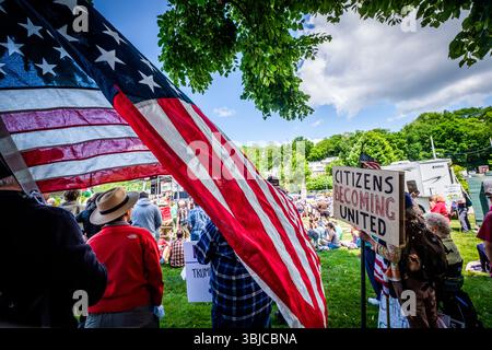 Burlington, Vermont, USA, 14 June, 2025. Anti Donald Trump sign held by ...