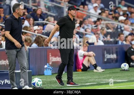 FC Dallas head coach Eric Quill looks on from the sidelines during the ...