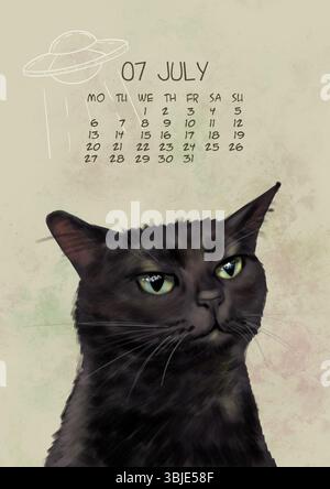 2025 Cat Calendar animals. Hand Drawn Cat meme Stock Photo - Alamy