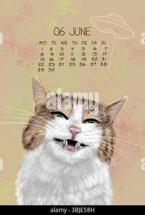2025 Cat Calendar animals. Hand Drawn Cat meme Stock Photo - Alamy
